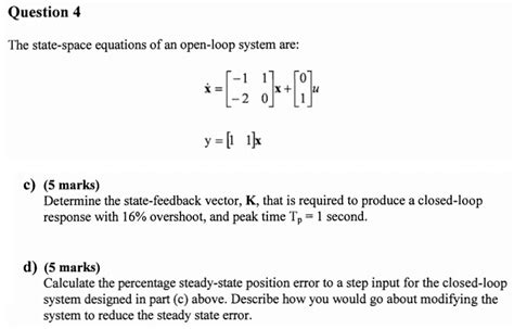 the state space equations of an open loop system are