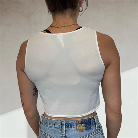 White Mesh Tank Top Vasarette Brand 90s Tank See Depop