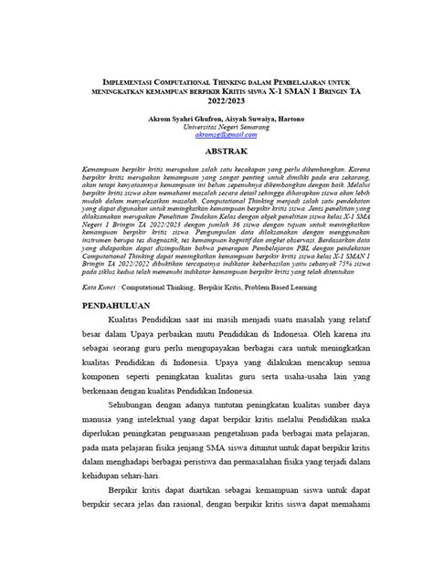 implementasi computational thinking dalam pembelajaran untuk