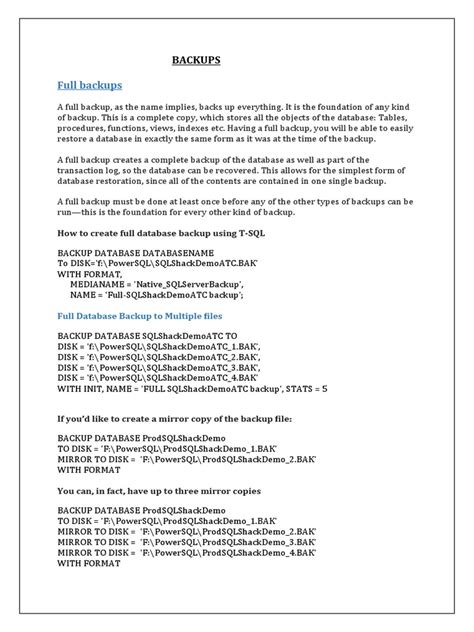 Sql Server Database Administartion Pdf Backup Databases