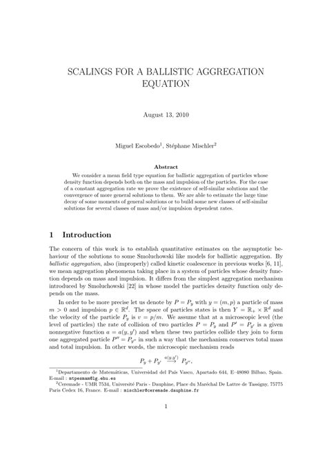 Pdf Scalings For A Ballistic Aggregation Equation