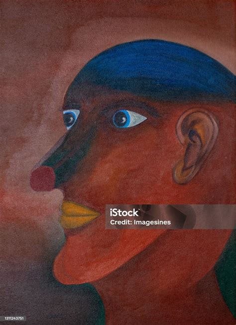 추상 페인트 초상화 길고 뾰족한 턱과 캔버스에 거대한 큰 코 유화를 가진 인간의 머리 남자에 대한 스톡 사진 및 기타 이미지