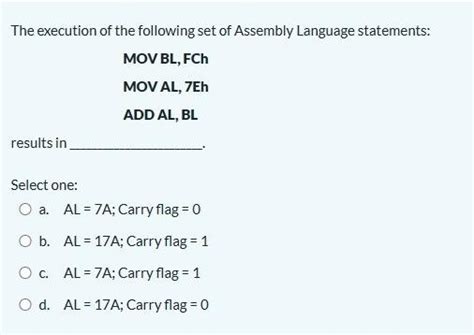 solved the execution of the following set of assembly