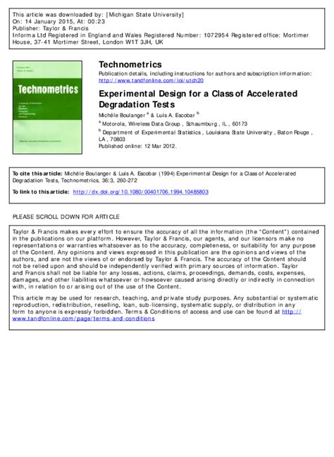 Pdf Experimental Design For A Class Of Accelerated Degradation Tests