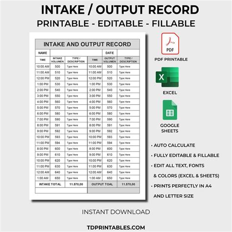 Fluids Intake And Output Record Fluid Balance Chart Intake Output