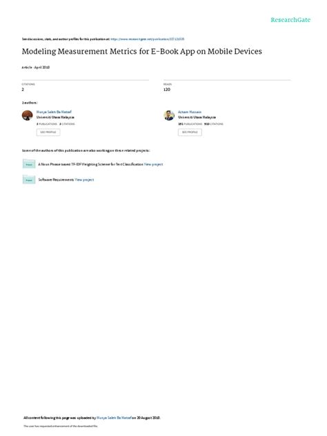 Modeling Measurement Metrics For Ebook App On Mobile Devices Pdf Usability E Reader