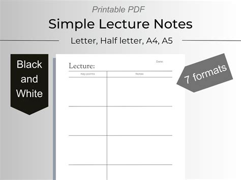 Printable Lecture Note Template Studying Lecture Notes Etsy