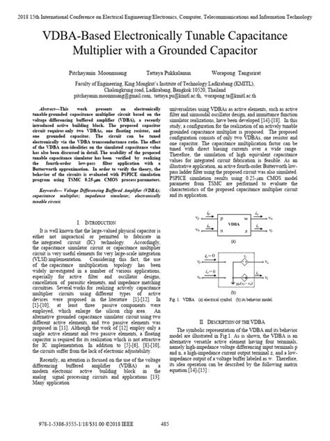 Vdba Based Electronically Tunable Capacitance Multiplier With A Grounded Capacitor Pdf