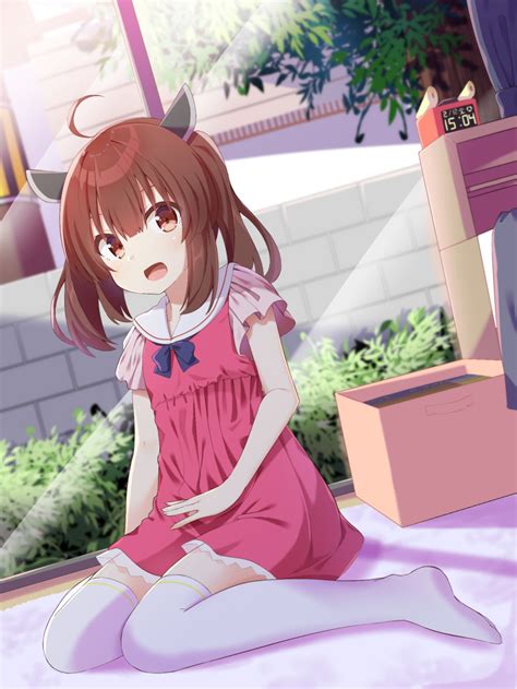 Safebooru 1girl Ahoge Alarm Clock Blush Brown Hair Chaakusu Clock