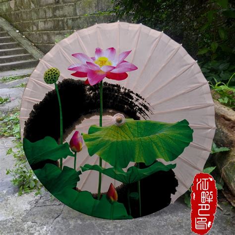 연꽃 꽃 기름 종이 우산 빛 베이지 색 잉크 종이 파라솔 봄 여름 시간 신선한 레이디 종이 우산oil Paper Umbrellapaper Umbrellaumbrella
