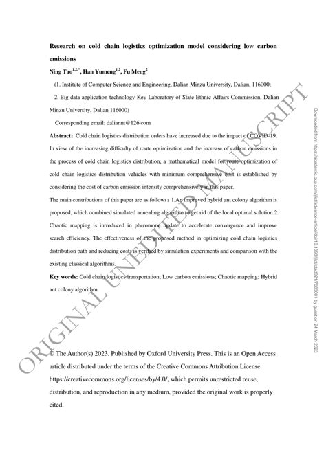 Pdf Research On Cold Chain Logistics Optimization Model Considering