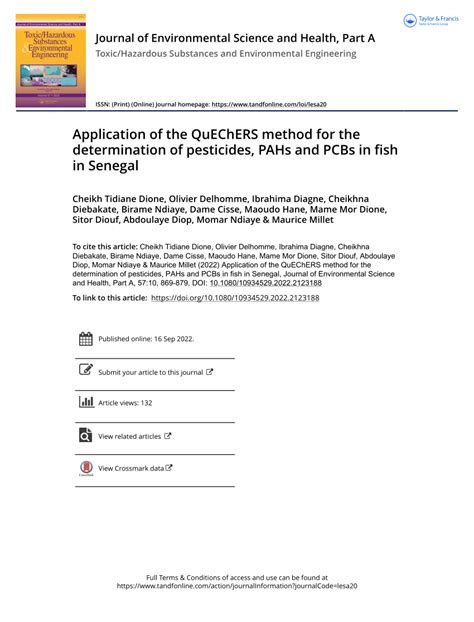 Pdf Application Of The Quechers Method For The Determination Of Pesticides Pahs And Pcbs In