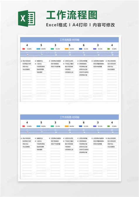 蓝色工作流程图 时间轴excel模板下载 熊猫办公
