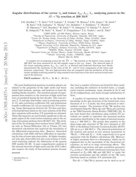 Pdf Angular Distributions Of The Vector Ay And Tensor A Yy Axx Axz