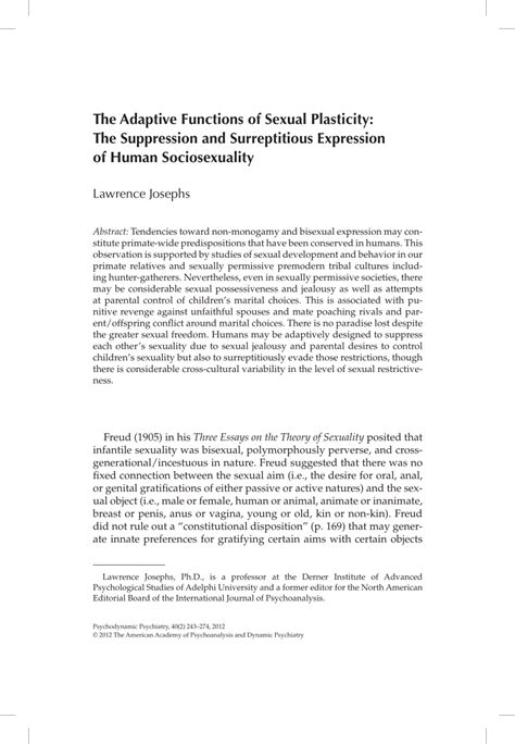 PDF The Adaptive Functions Of Sexual Plasticity The Suppression And Surreptitious Expression