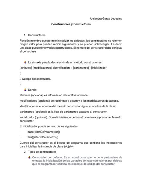 constructores y destructores poo pdf constructor programación