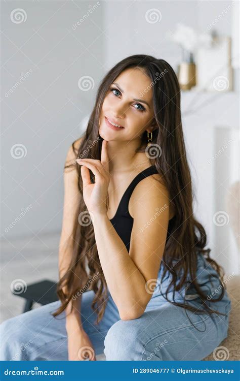 Portrait Of A Cute European Woman With Daytime Makeup Looking At The Camera Stock Image Image