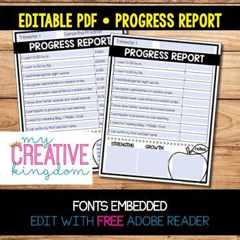 EDITABLE PDF Progress Report Templates Distance Learning Progress Report Template Progress