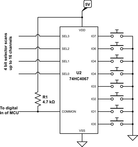 Multiplexer Reducing The Number Of Pins Needed To Read A 12 Key