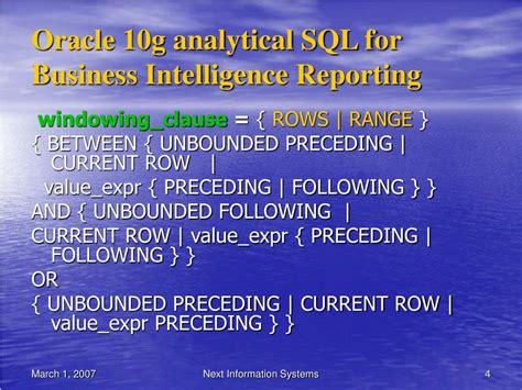 PPT Oracle G Analytical SQL For Business Intelligence Reporting PowerPoint Presentation ID