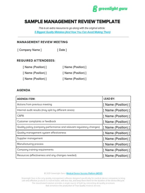 Sample Management Review Template Pdf
