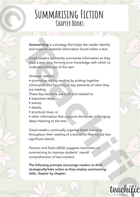 Summarising Fiction Using Summary Grids Yrs 3 6 Teachific