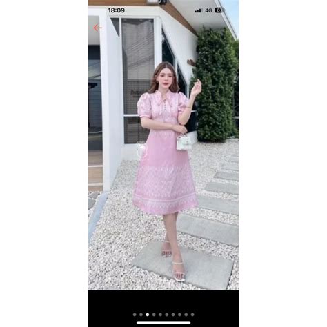 มือสองเดรสผ้าไทยสีชมพูหวาน 4xl ป้าย Love Lady Shopee Thailand