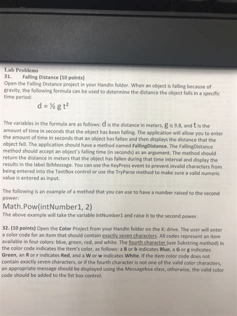 Solved Lab Problems 31 Falling Distance 10 Points Open