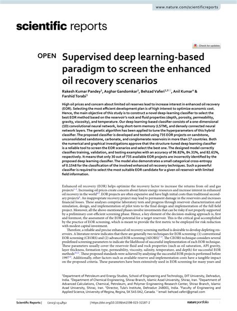 Pdf Supervised Deep Learning Based Paradigm To Screen The Enhanced Oil Recovery Scenarios