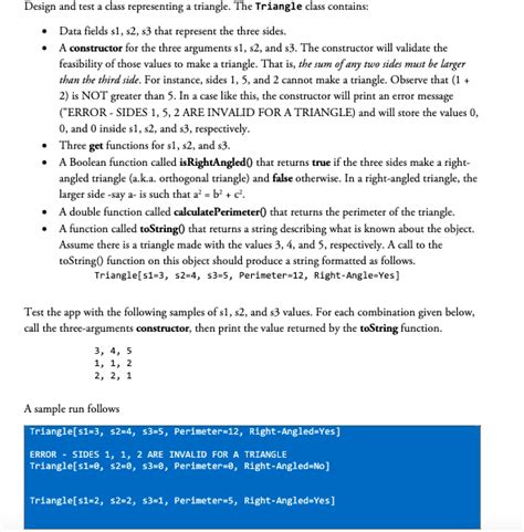 Solved Design And Test A Class Representing A Triangle The