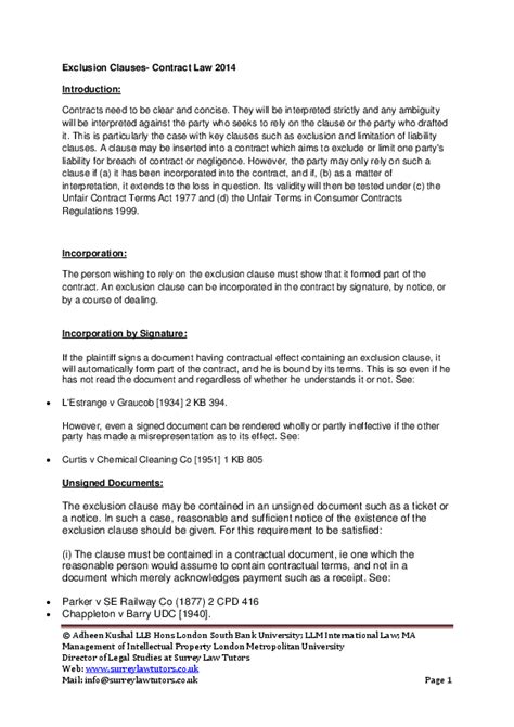 Doc Exclusion Clauses Contract Law Notes