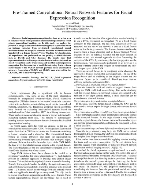 pdf pre trained convolutional neural network features for facial expression recognition