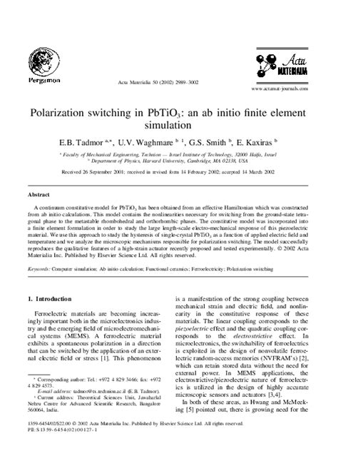Pdf Polarization Switching In Pbtio3 An Ab Initio Finite Element