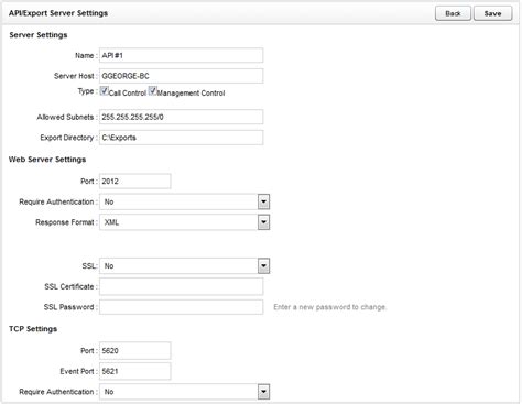 API Server Settings