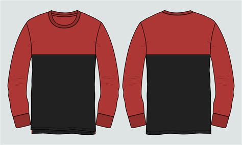 Long Sleeve With Chest Cut And Sew T Shirt Technical Fashion Flat Sketch Vector Illustration