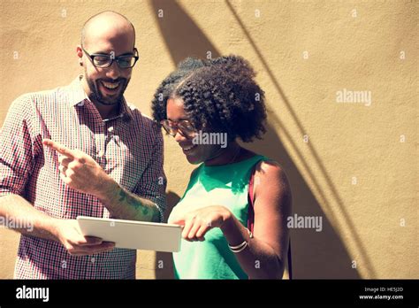 Couple Direction Navigation Digital Device Concept Stock Photo Alamy