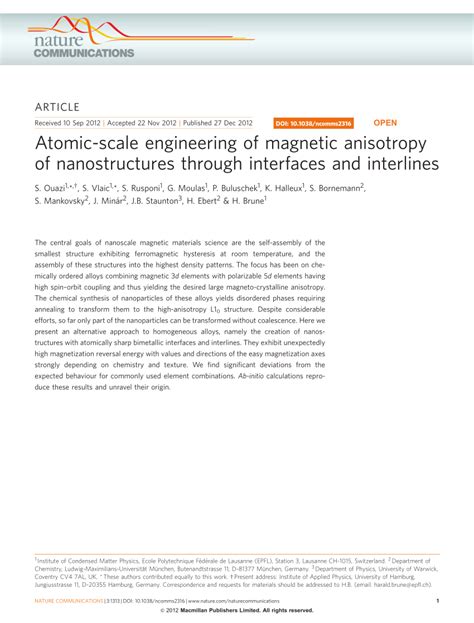 Pdf Atomic Scale Engineering Of Magnetic Anisotropy Of Nanostructures