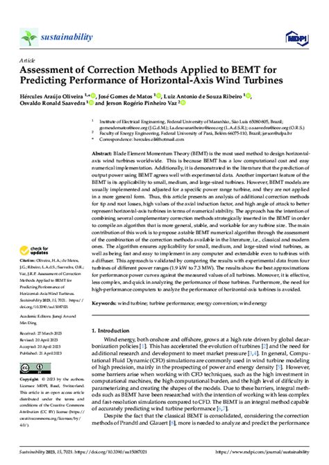Pdf Assessment Of Correction Methods Applied To Bemt For Predicting
