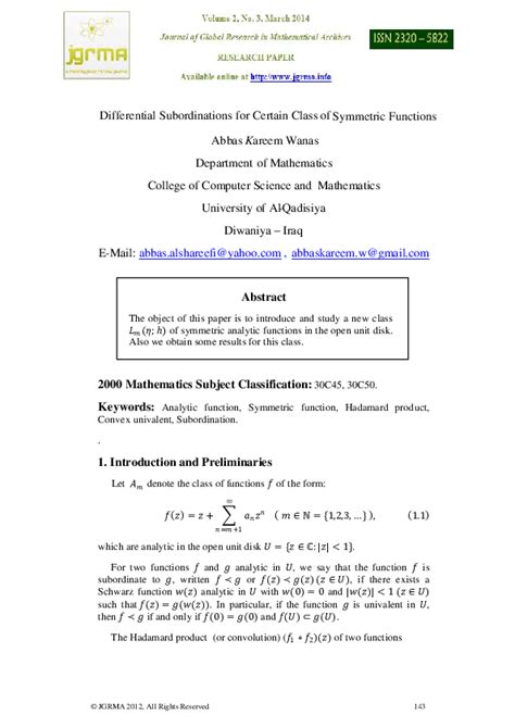 Differential Subordinations For Certain Class Of Symmetric Functions