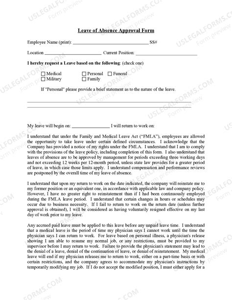 California Leave Absence Approval Form Us Legal Forms