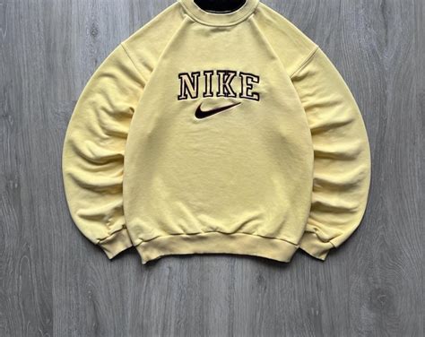 Vintage Nike Sweatshirt Baggy Crewneck Yellow Y2k Big Center Swoosh