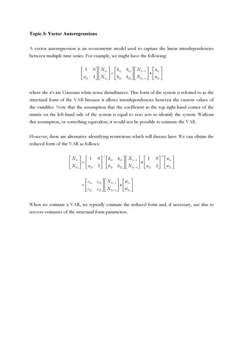 Topic 4 Vector Autoregressions Topic 3 Vector Autoregressions A