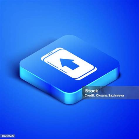 파란색 배경에 격리 된 도시지도 탐색 아이콘의 아이소메트릭 인포그래픽 모바일 앱 인터페이스 개념 디자인 지오레이스션 개념 파란색 사각형 버튼입니다 벡터 일러스트레이션 개념에