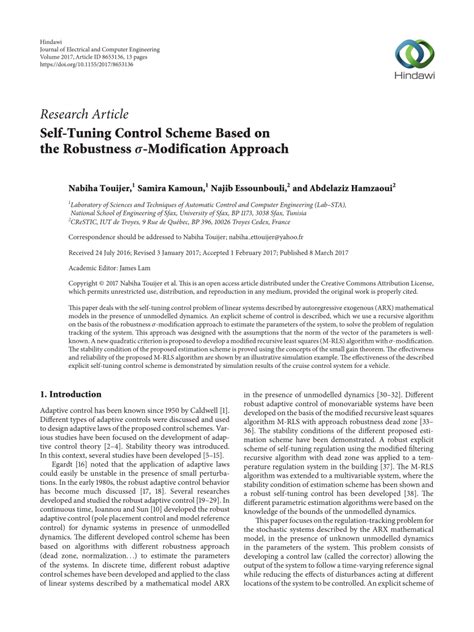 Pdf Self Tuning Control Scheme Based On The Robustness σ Modification Approach