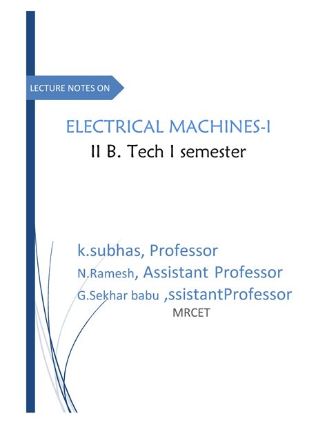 electrical machines i lecture notes on electrical machines i ii b