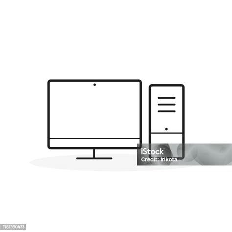 데스크톱 컴퓨터 아이콘입니다 굵은 선 벡터 일러스트레이션 플랫 디자인 컴퓨터 모니터에 대한 스톡 벡터 아트 및 기타 이미지 컴퓨터 모니터 타워 0명 Istock