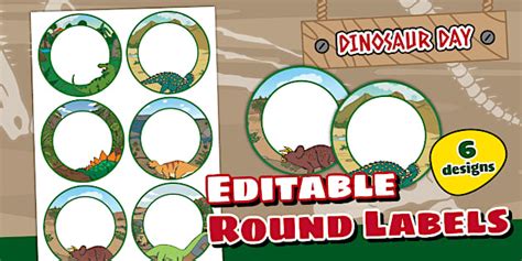 Dinosaur Day Round Editable Labels