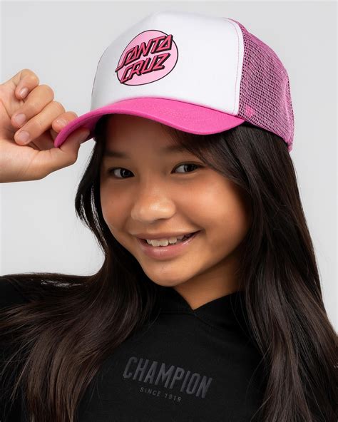 Shop Santa Cruz Girls Other Dot Trucker Cap In Pink Fast Shipping