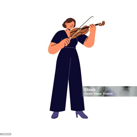 바이올리니스트의 연주 교향곡 바지 정장을 입은 음악가가 활로 바이올린을 연주합니다 재능 있는 아티스트가 비올라 현악기로 음악을
