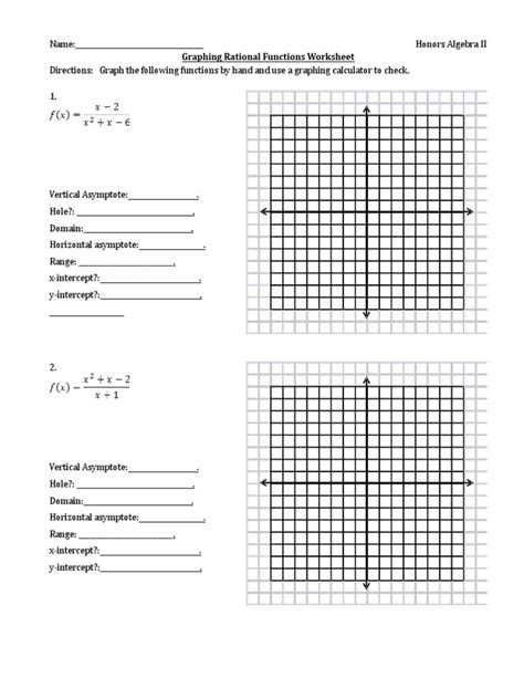 Graphing Rational Functions Ws Docx 2 Asymptote Zero Of A — Db